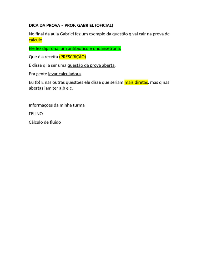 Dicas de Prova de Cálculo - Prof. Gabriel | PDF