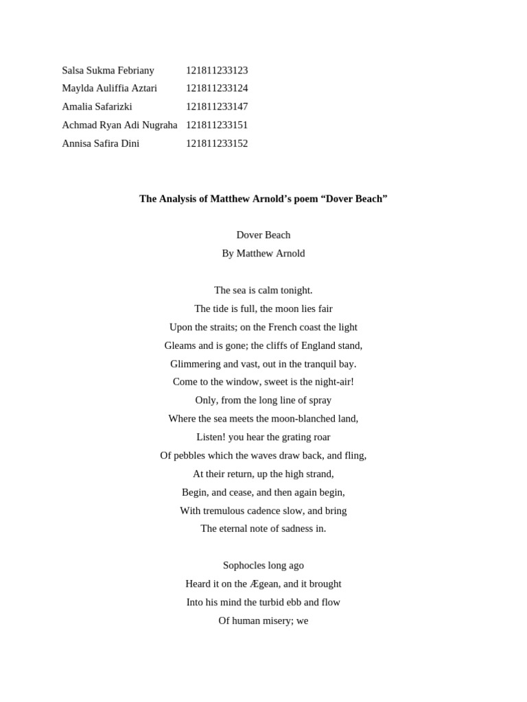 The Analysis of Matthew Arnold's Poem - Dover Beach - Based On Figure ...