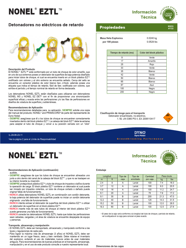 Detonadores NONEL EZTL: Información Técnica | PDF | Percepción visual ...