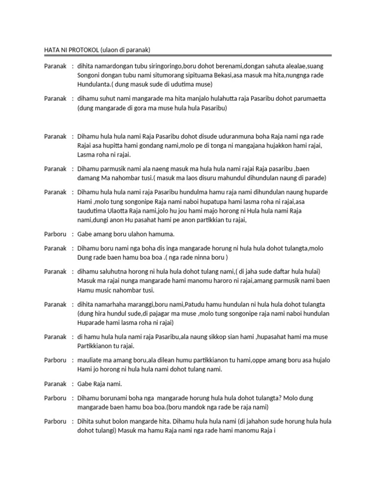 Protokol Pesta Adat Batak | PDF