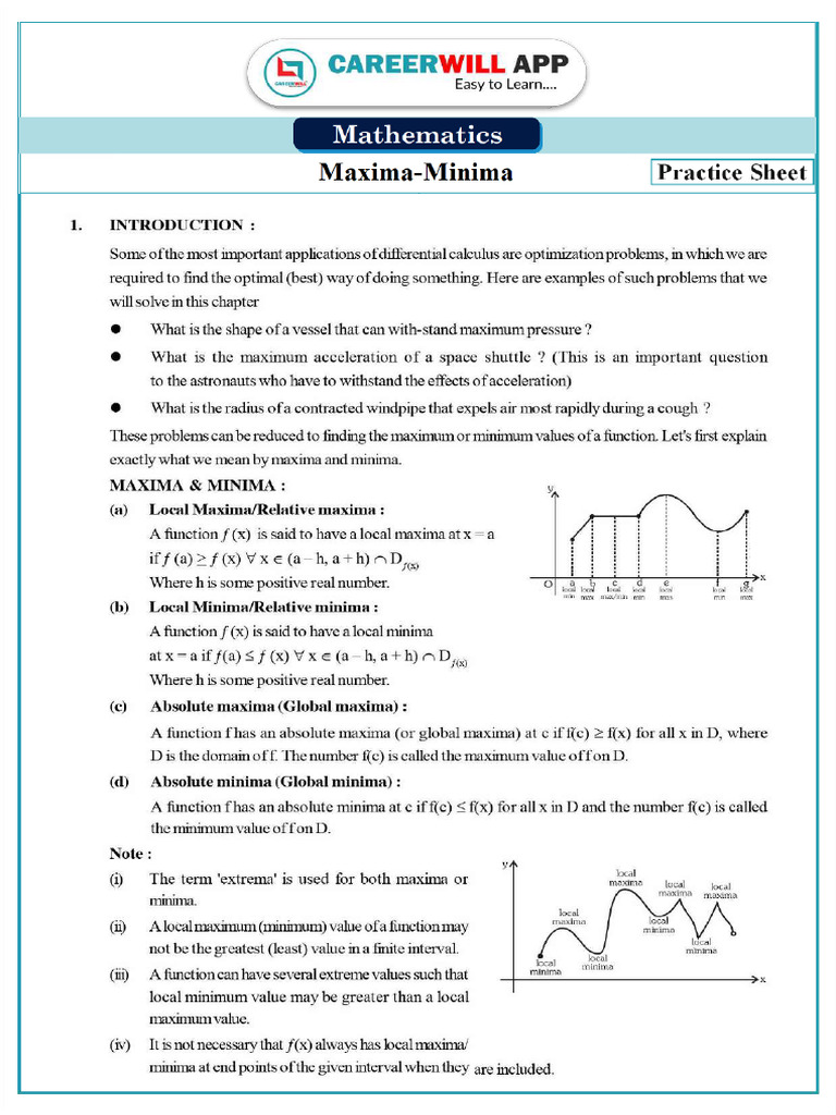 Sheet - 01 _ Maxima Minima | PDF