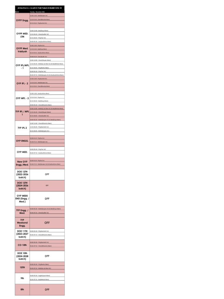 Time Table - November 04th, 2025 | PDF