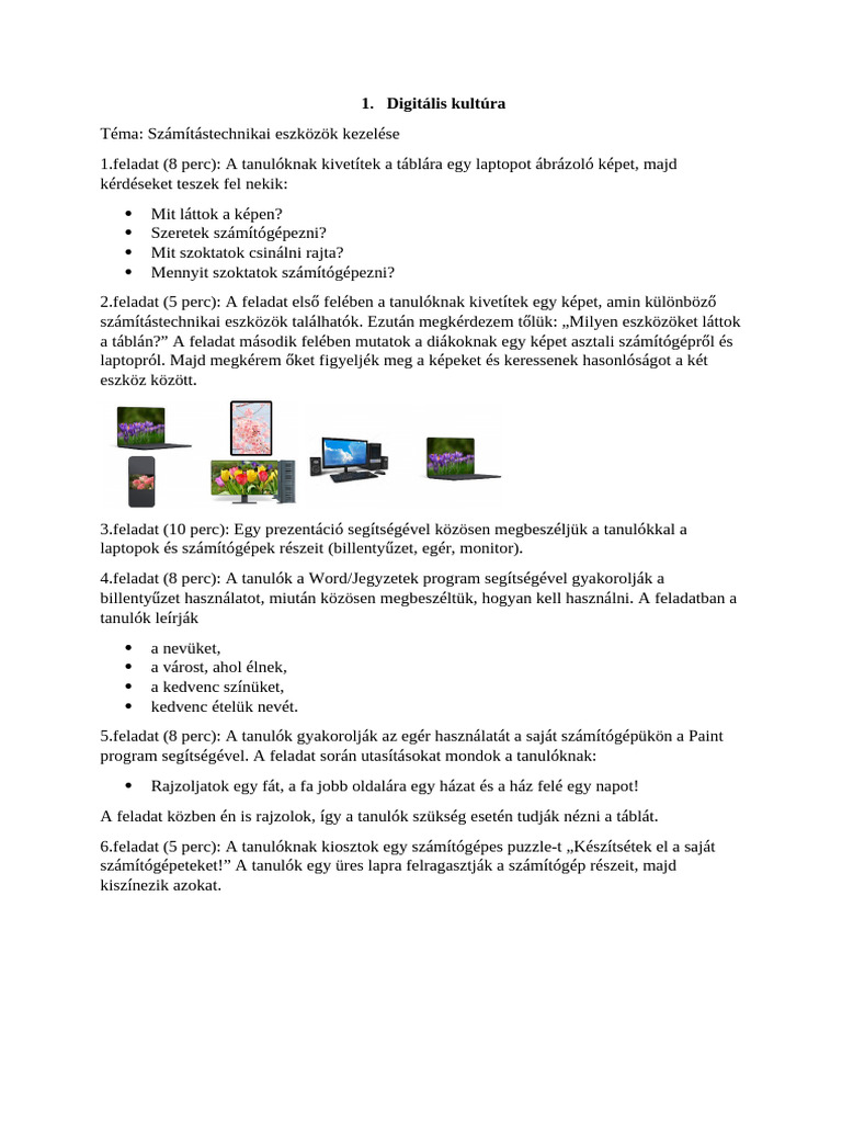 Digitális Kultúra Óravázlat | PDF