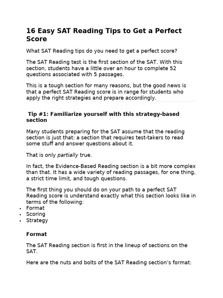 16 Easy SAT Reading Tips To Get A Perfect Score | PDF | Sat | Inference