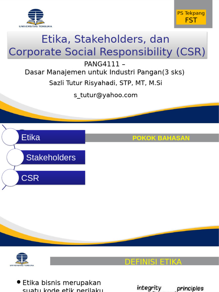Materi Sesi 3 Etika, Stakeholder, CSR | PDF