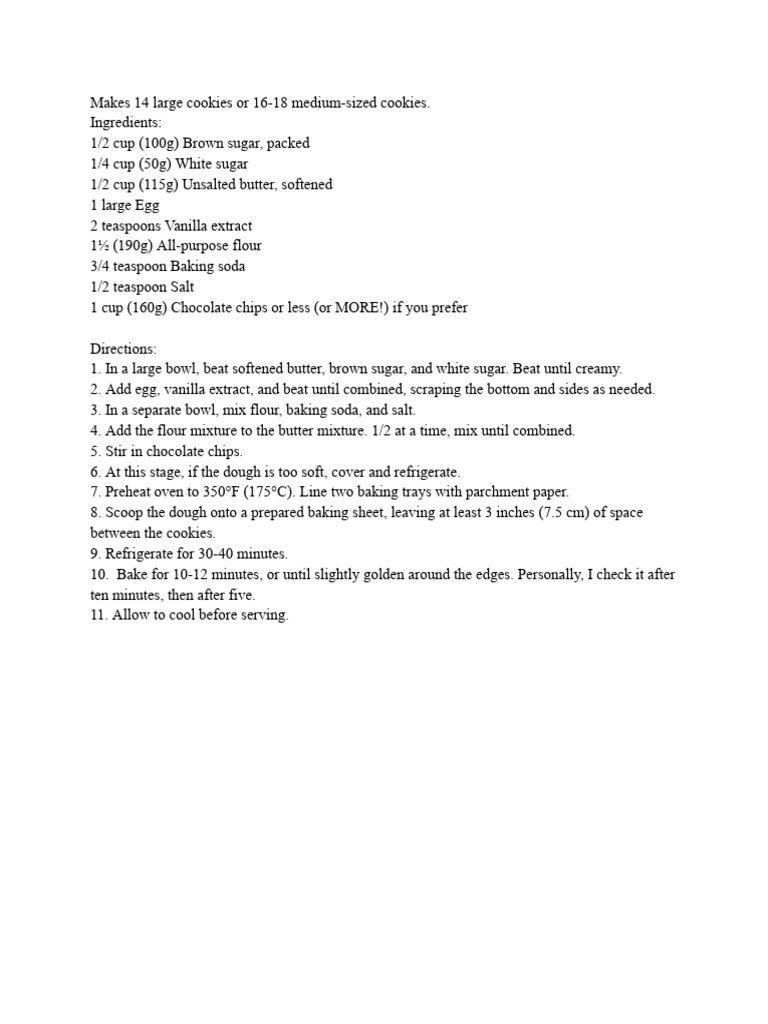 Easy Chocolate Chip Cookie Recipe | PDF