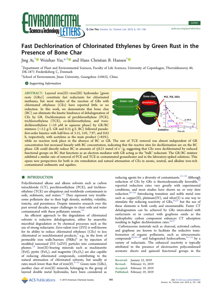 Fast Dechlorination of Ethylenes Using Green Rust | PDF | Chemical ...
