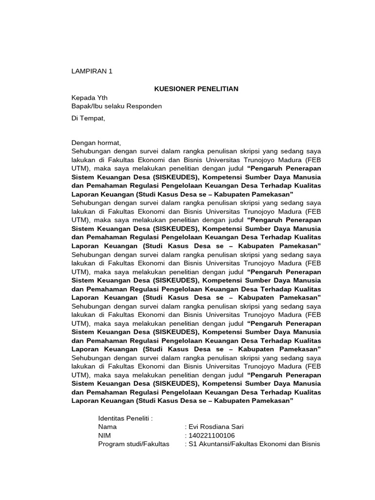 Contoh Kuesioner Penelitian | PDF