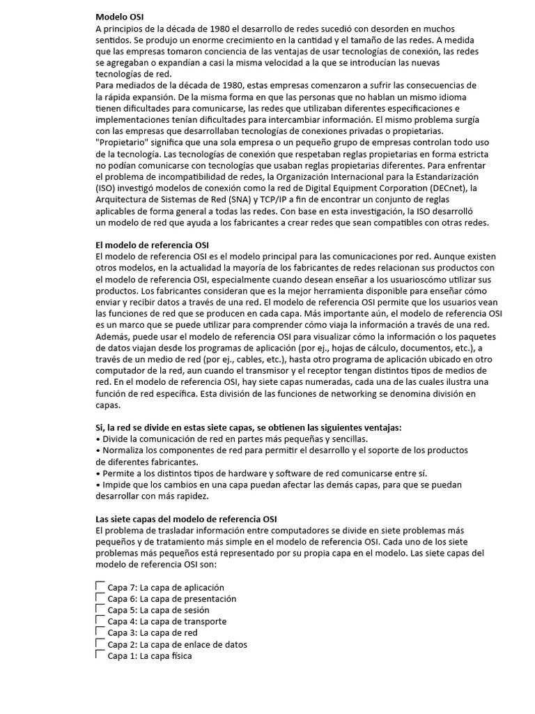Modelo Osi Resumen | PDF | Modelo osi | Red de computadoras