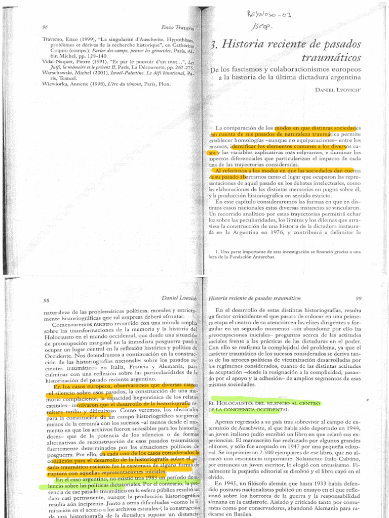 Lvovich. Historia Reciente de Pasados Traumaticos | PDF