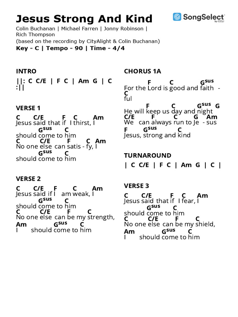 Jesus Strong and Kind Chords and Lyrics | PDF