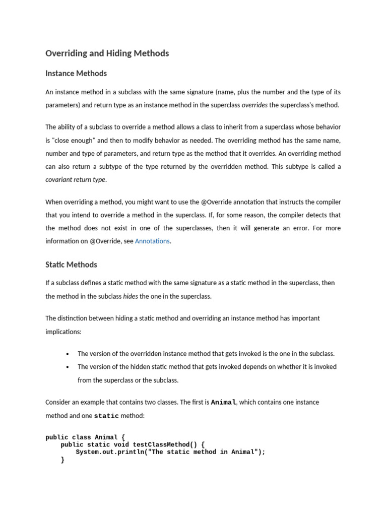 Overriding and Hiding Methods | PDF | Inheritance (Object Oriented ...