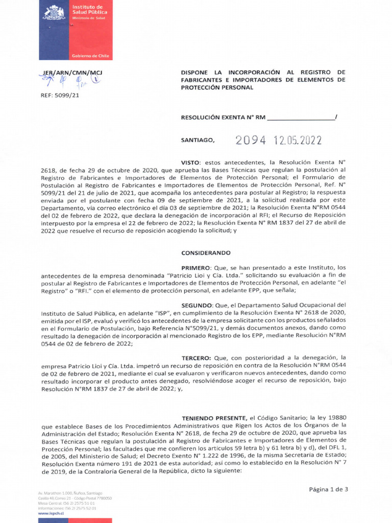 Certificaciones EPP 2025 | PDF | Chile