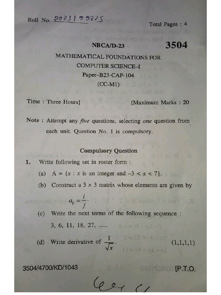 B23 CAP 104 Mathematics | PDF