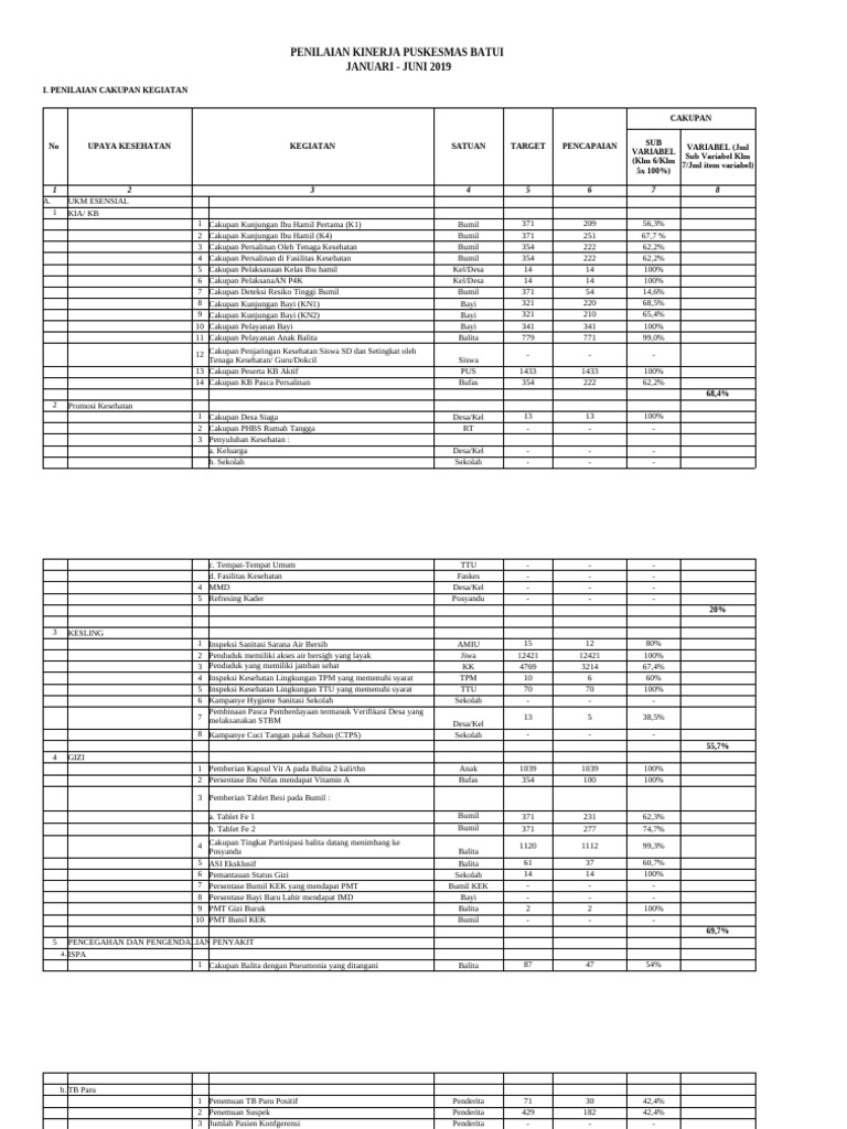 Kinerja Puskesmas Batui 2019: Evaluasi Cakupan | PDF
