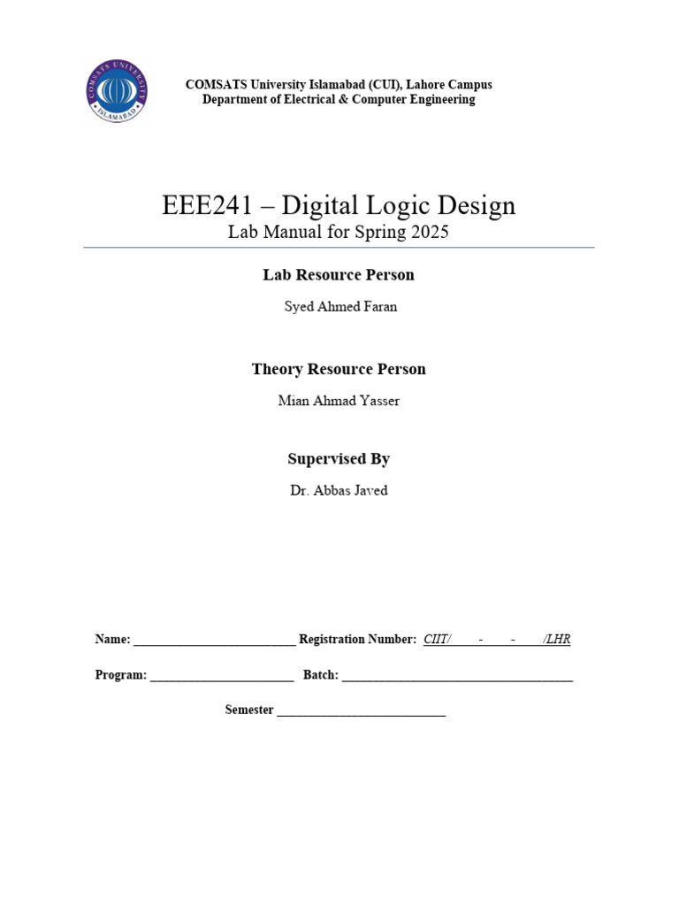 Digital Logic Design Lab Manual 2025 | PDF | Logic Gate | Integrated ...