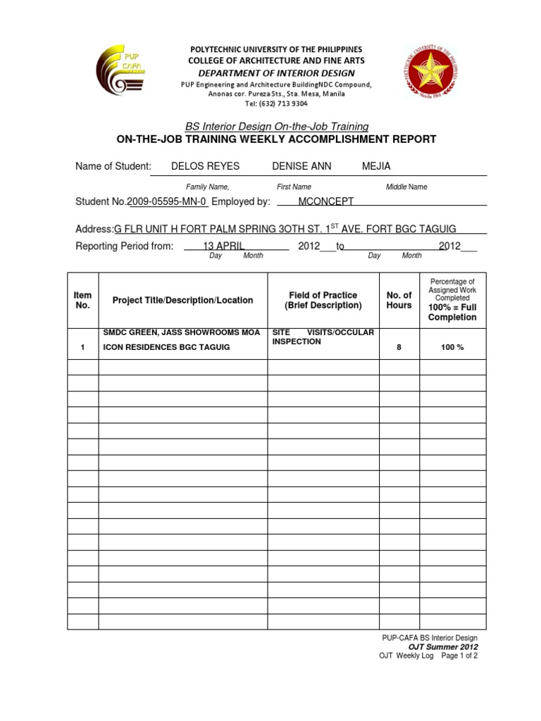 Ojt Weekly Log - Architecture | PDF | Engineering | Learning