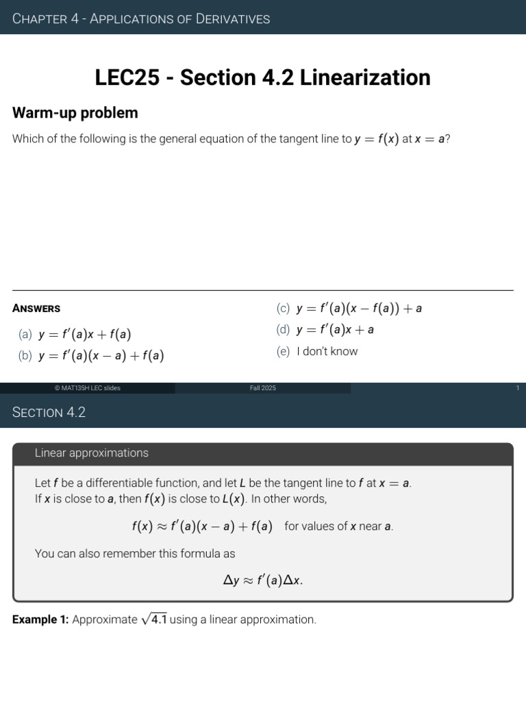 MAT135 LEC25,26,27 Blank | PDF | Tangent | Slope