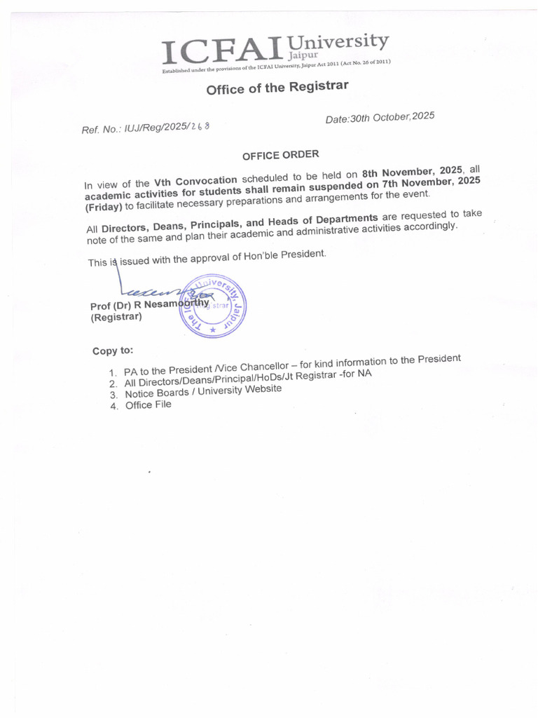 Office Order For Academic Activity | PDF