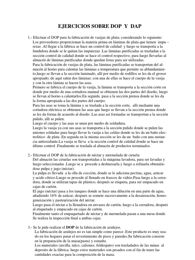 11p Ejercicios DOP y DAP | PDF | Panes | Cartón