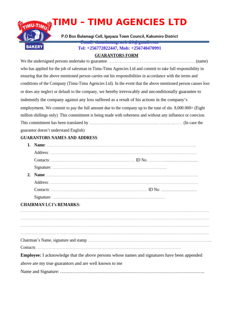 Employee Guarantors Form2 | PDF