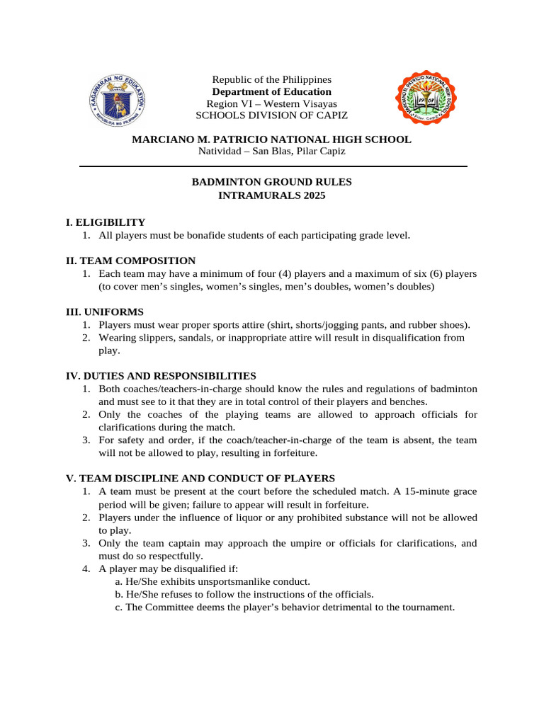 Ground Rules Intrams 2025 | PDF | Sports
