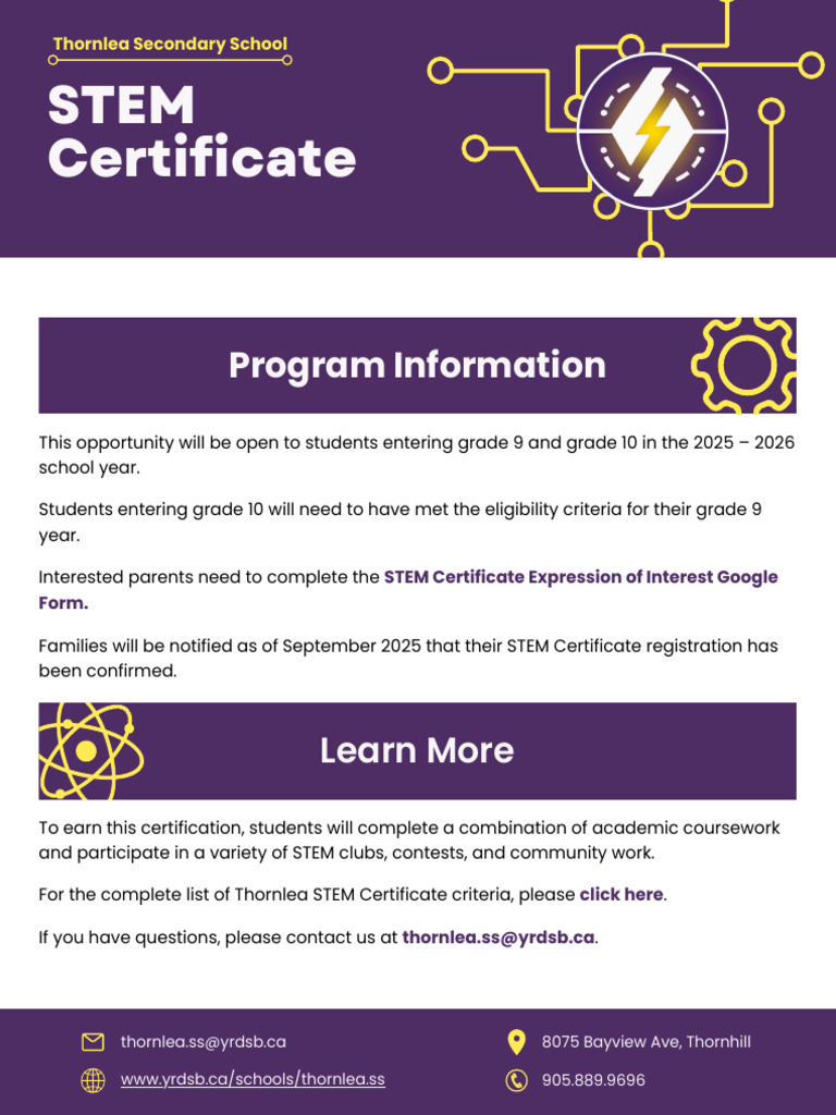 Thornlea STEM Certificate Information | PDF