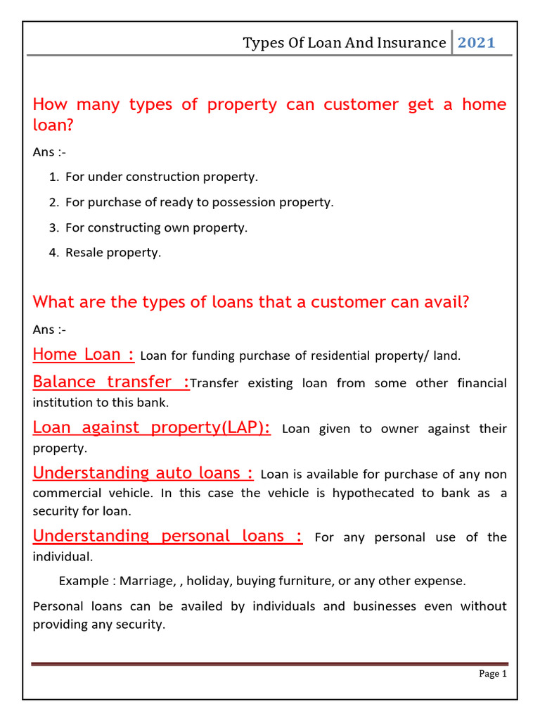PDF2(Types of Loan and Insurance)-1-1 | PDF | Debit Card | Banks