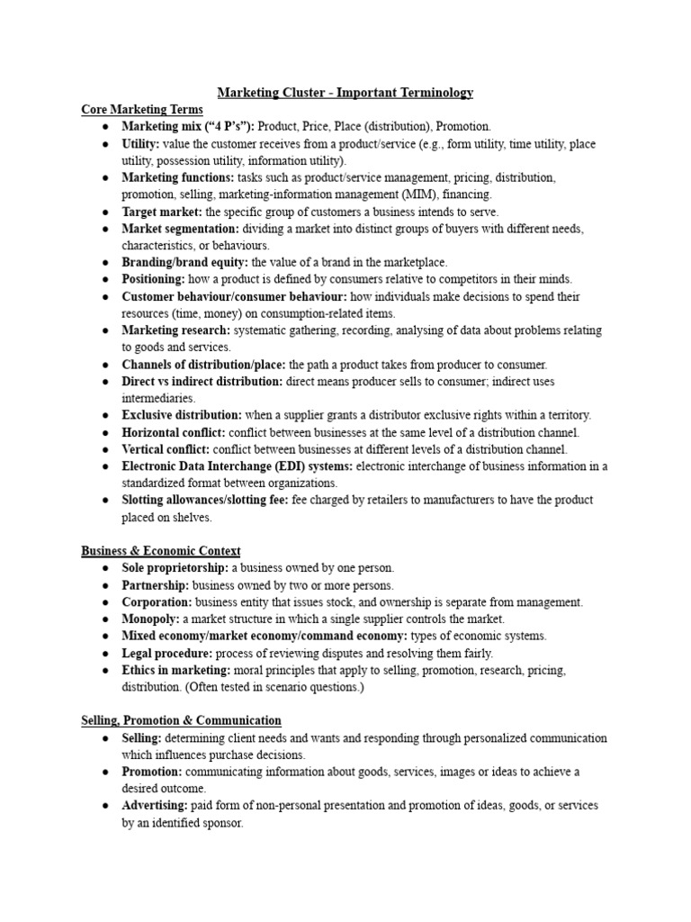 DECA Marketing Terminology Guide | PDF | Marketing | Pricing