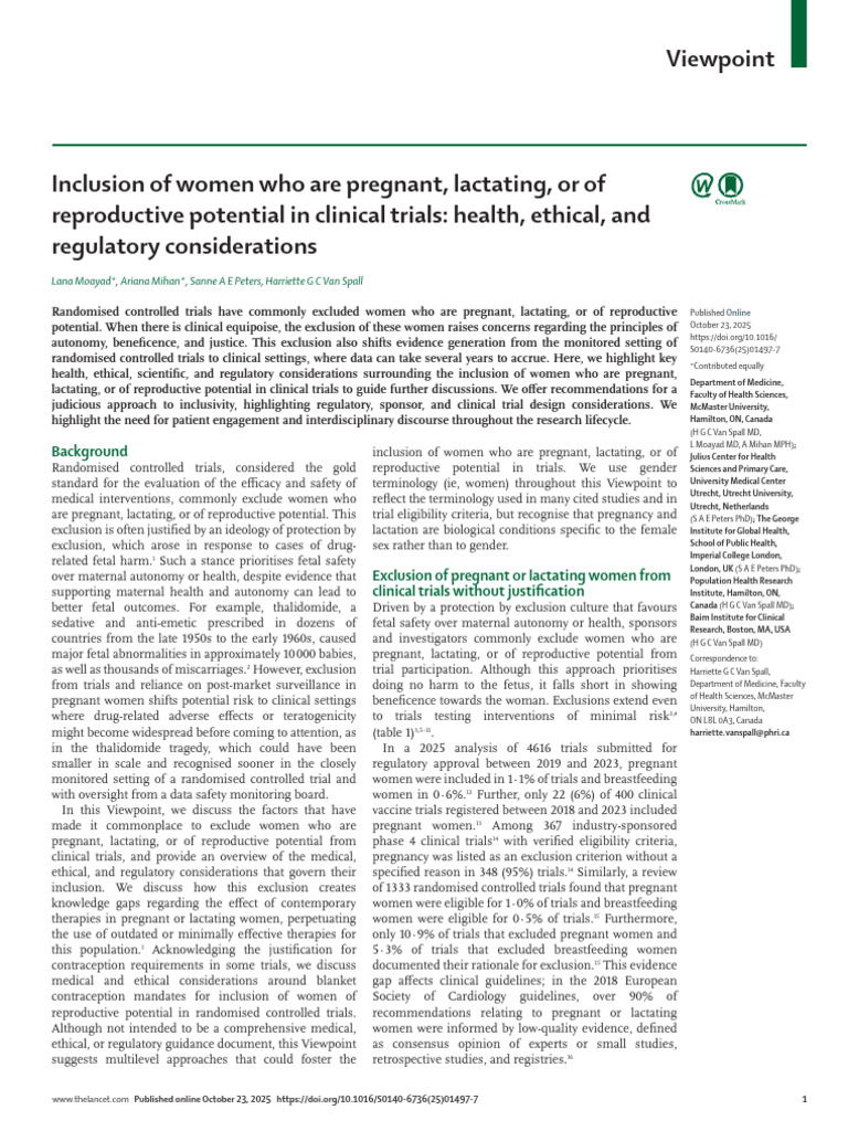 LANCET Inclusion of Women Who Are Pregnant Lactating or of Reproductive ...
