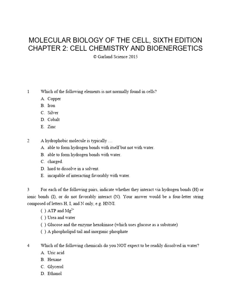 Test Bank Molecular Biology of The Cell 6e Alberts | PDF | Glycolysis ...