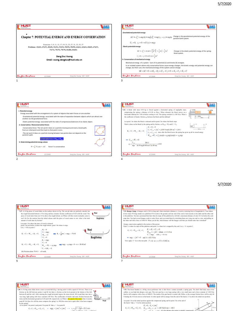 Chapter 7 Potential Energy and Energy Conservation | PDF | Force ...