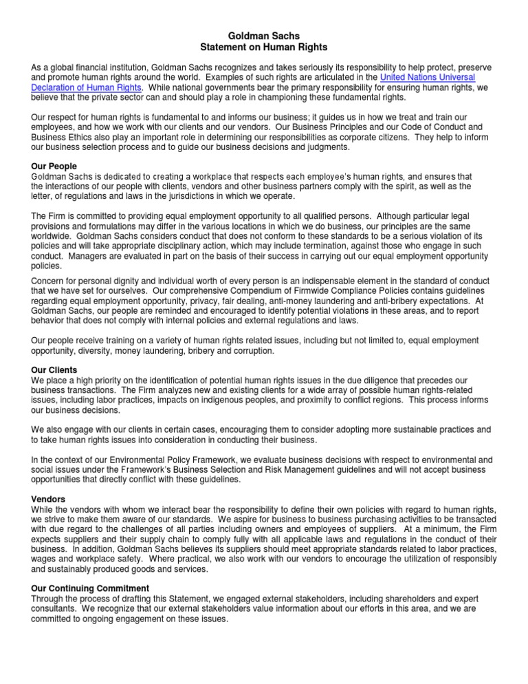 Human Rights Statement | Human Rights | Business