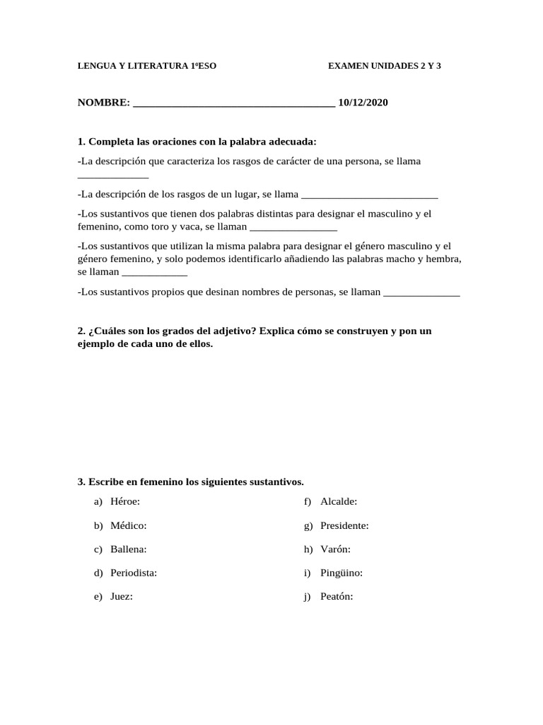 Repaso 1 Evaluación | PDF | Adjetivo | Sustantivo