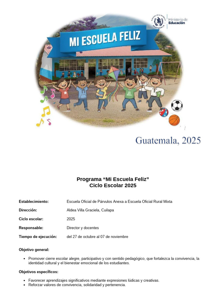 Programa "Mi Escuela Feliz" 2025 | PDF | Las emociones | Maestros