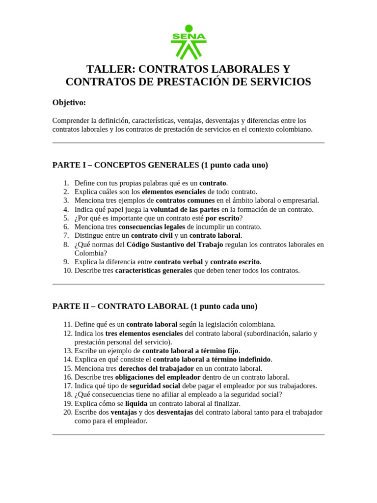 TALLER Contratos | PDF | Derecho laboral