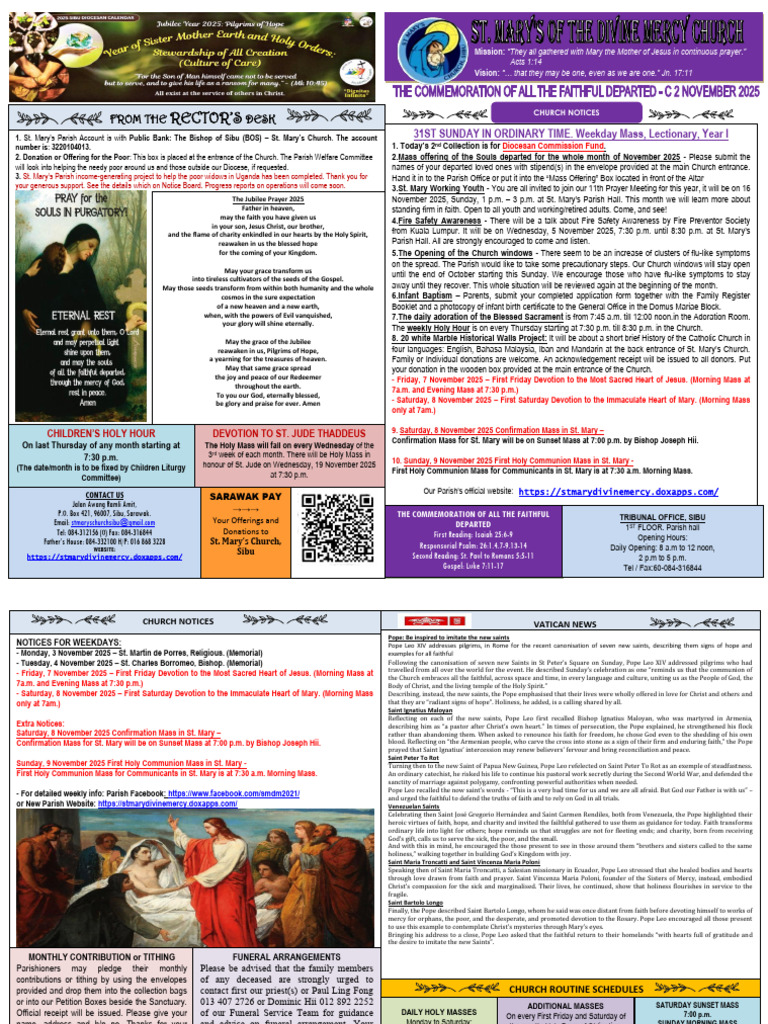 St. Mary's Church Weekly Notices | PDF | Mass (Liturgy) | Saint