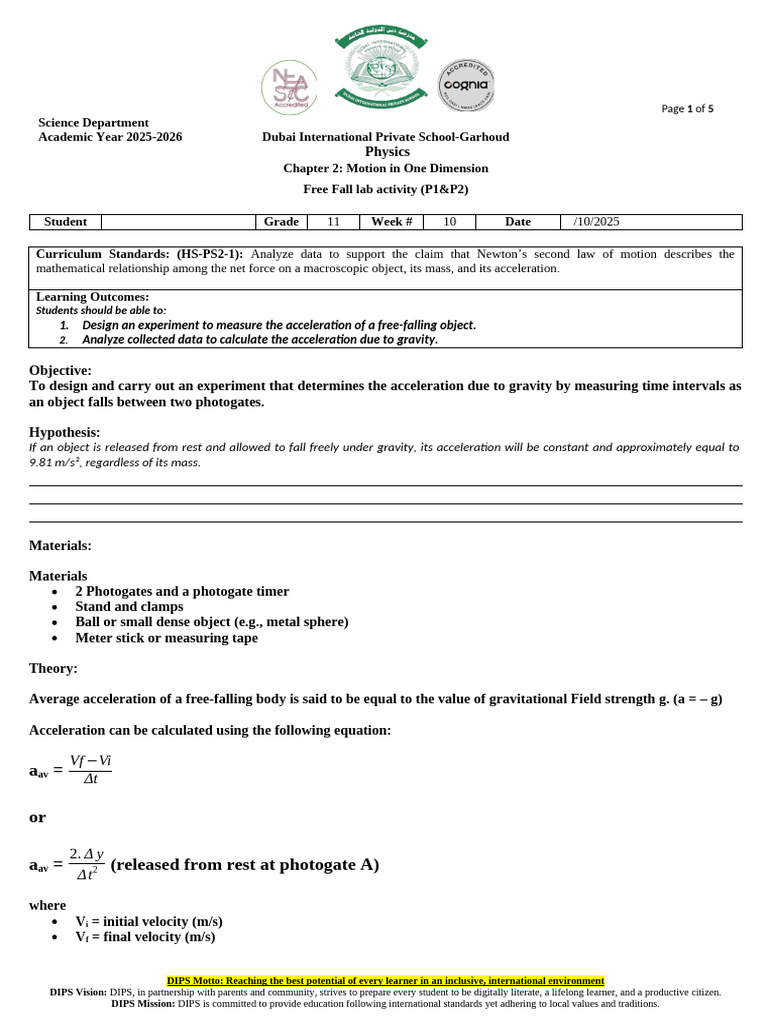 Free Fall Experiment: Measuring Gravity | PDF | Gravity | Acceleration
