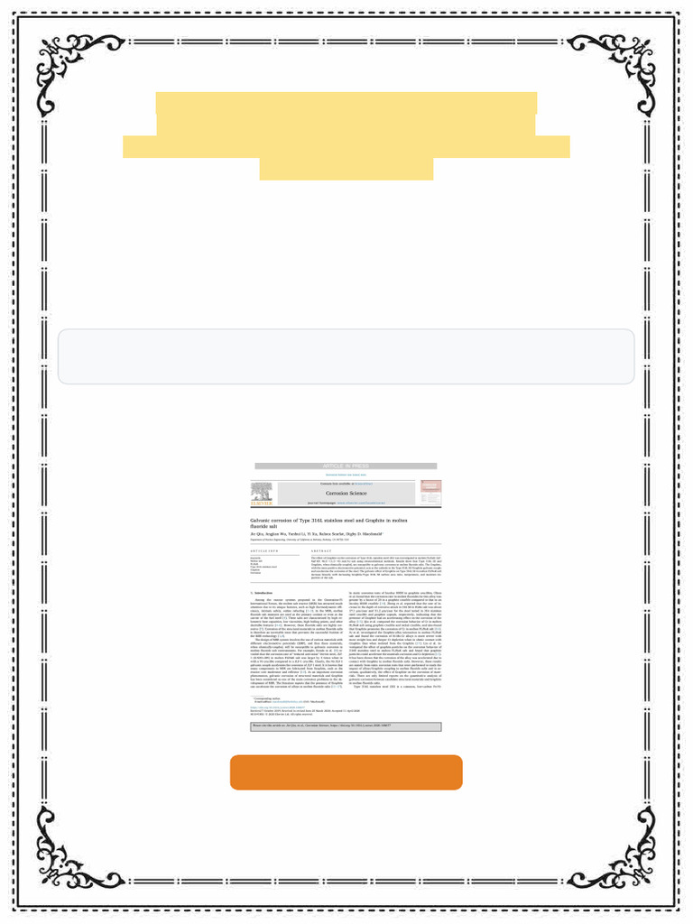 Galvanic corrosion of Type 316L stainless steel and Graphite in molten ...