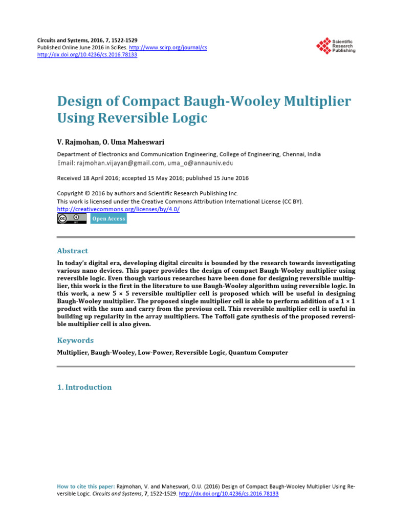 Compact Baugh-Wooley Multiplier Design | PDF | Logic Gate | Digital ...