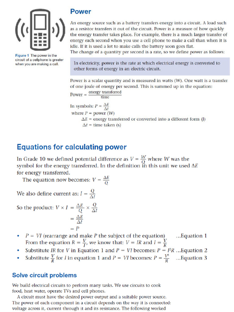 Grade 11 Electric Power and Energy | PDF