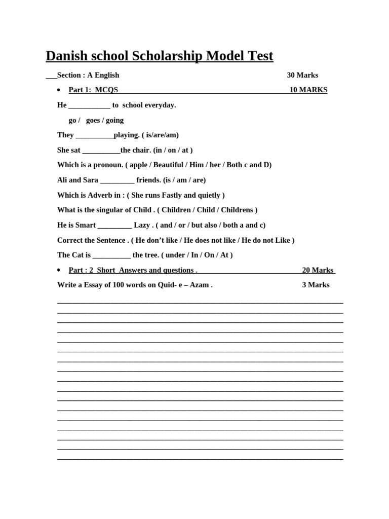 Danish School Scholarship Test 2025 | PDF