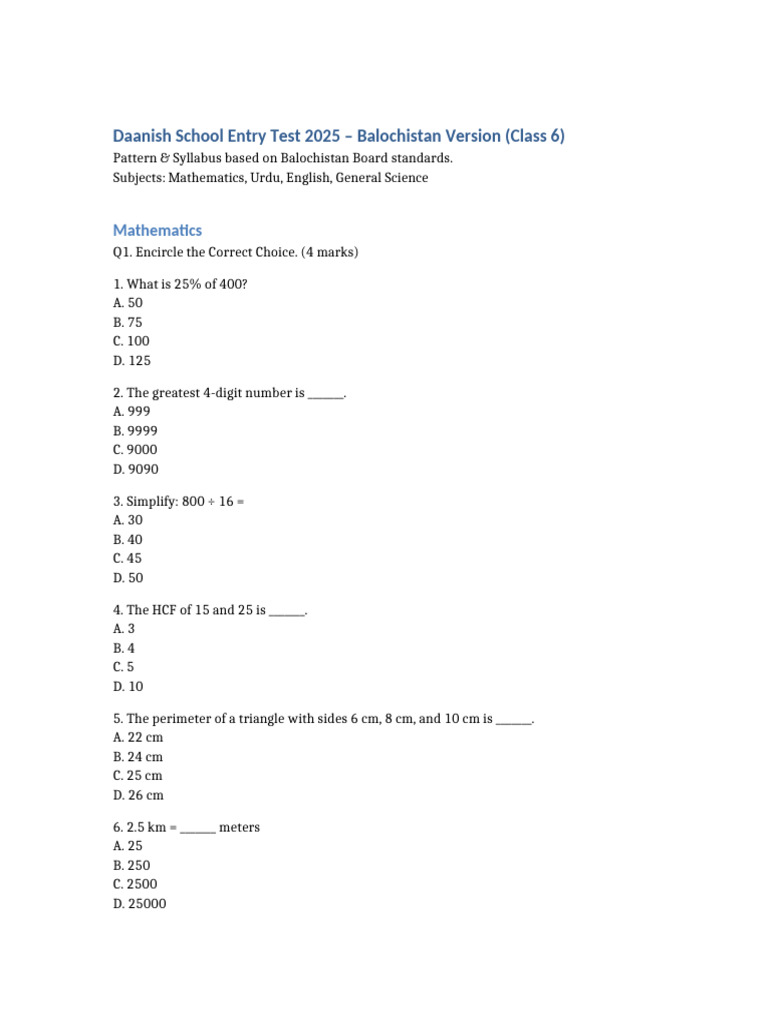 Danish School Entry Test 2025 Guide | PDF | Water | Area