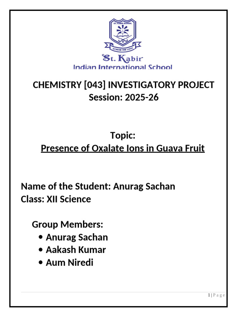 Oxalate Ion Study in Guava Fruit | PDF | Titration | Chemistry
