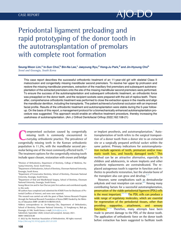 Periodontal Ligament Preloading July 2022 | PDF | Dental Anatomy | Orthodontics