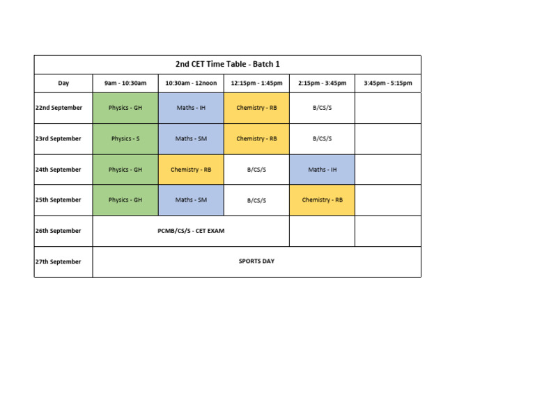BPCH Time Table - 2C Batch 1-23 | PDF