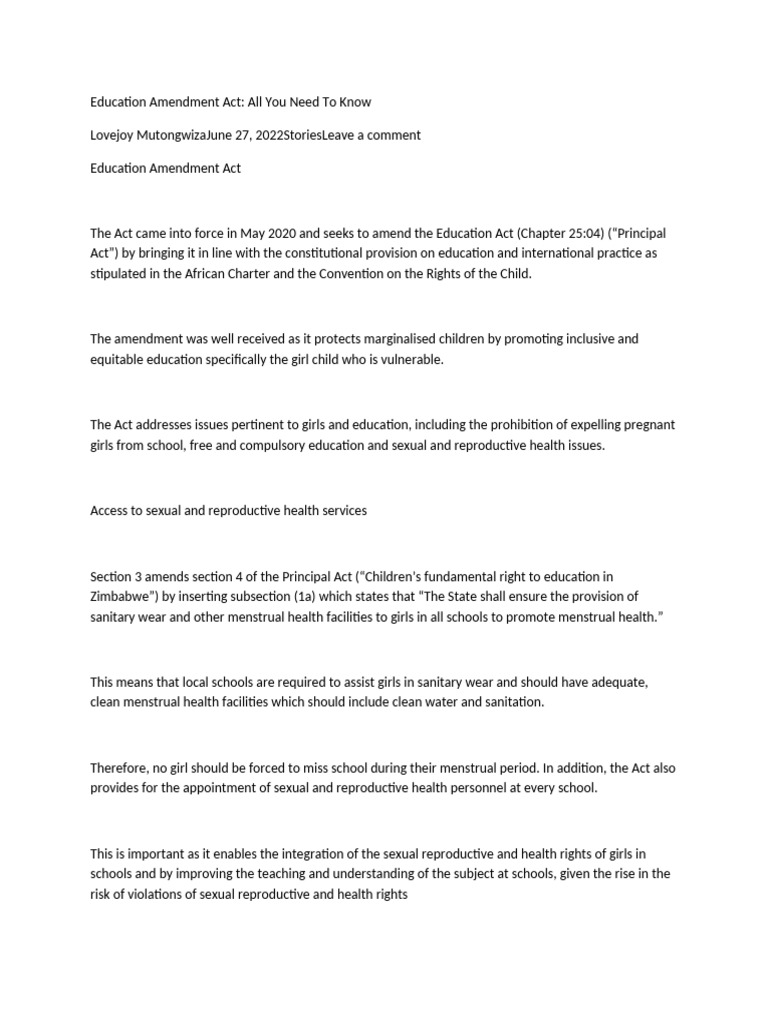 Amendmends of The Education Act | PDF | Justice | Crime & Violence