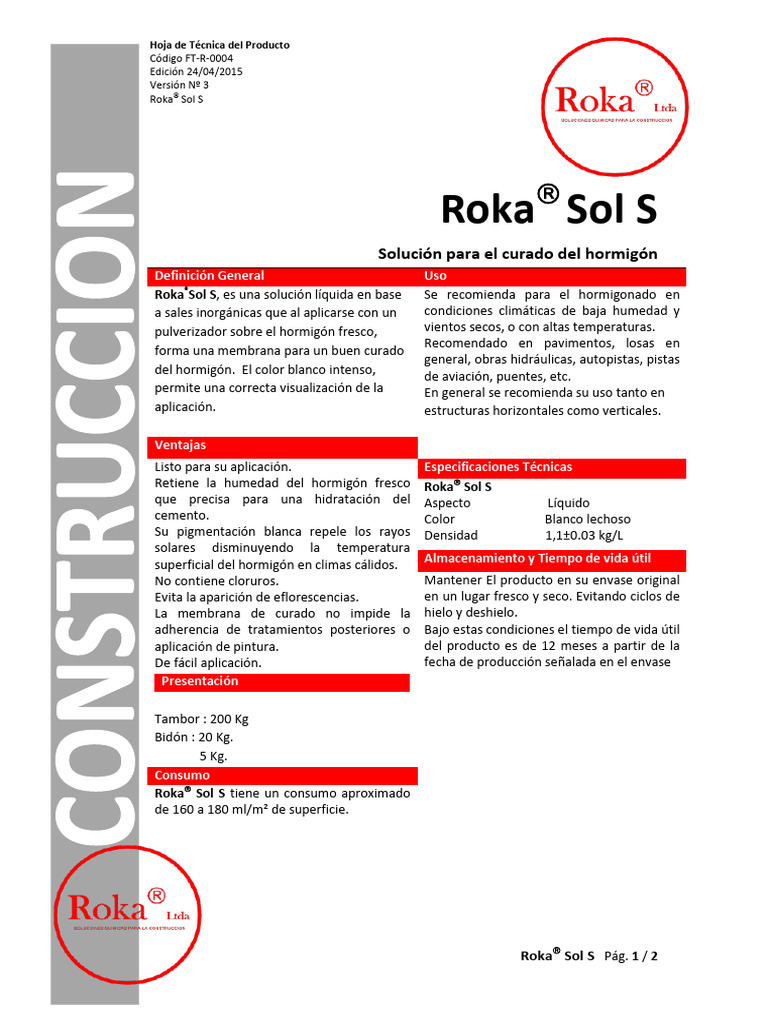 Ft-r-0004 Roka Sol S | PDF | Hormigón | Materiales