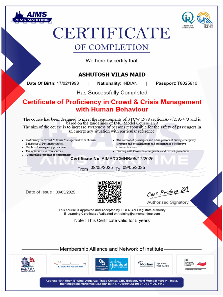 ASHUTOSH Crowd Management Certificate | PDF