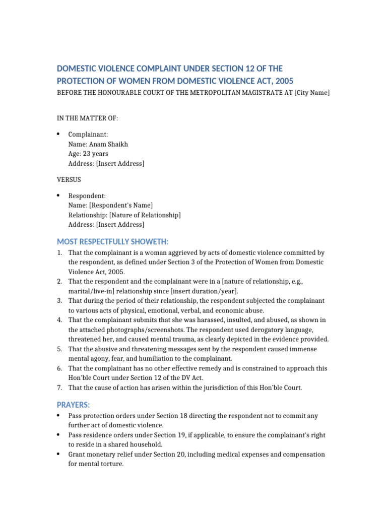 DV Complaint Section 12 | PDF